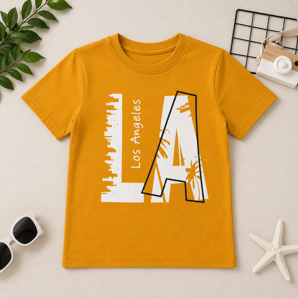 Boys Mustard Yellow LA Graphic Print T-Shirt – Joy Juniors