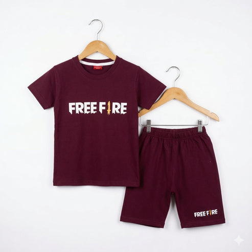 Kids Free Fire Maroon T-Shirt & Shorts Set – Joy Juniors