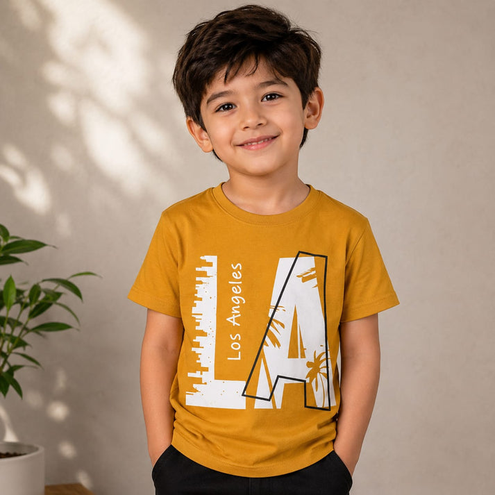 Boys Mustard Yellow LA Graphic Print T-Shirt – Joy Juniors